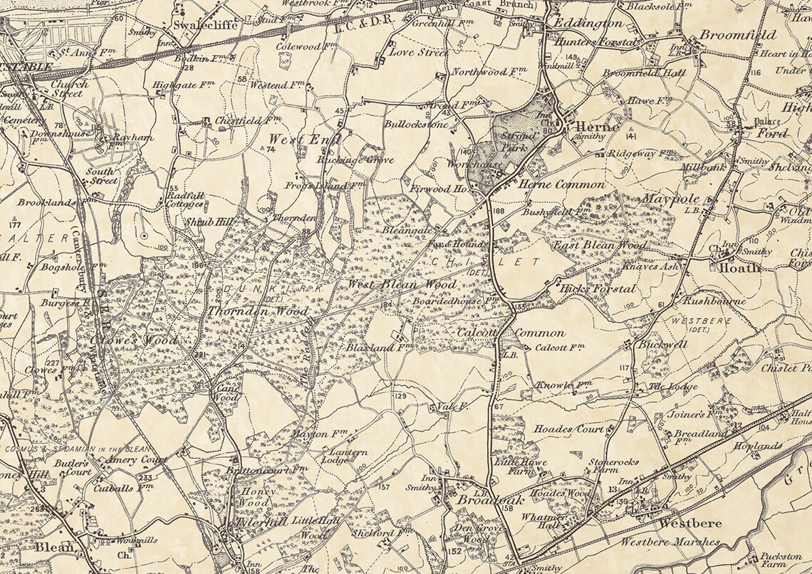 Old Map of the Environs of Whitstable Kent 1898 - Etsy UK