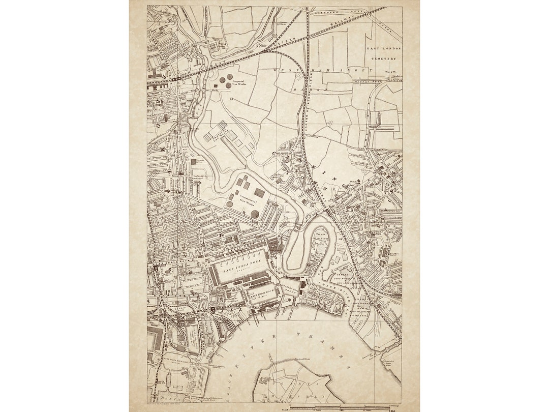Old Map London 1888 - Canning Town, Poplar, Blackwall - Map Size 83 X ...