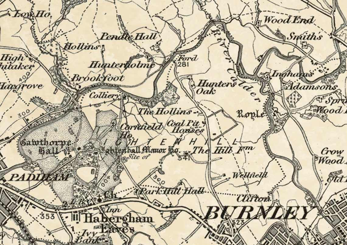 Old Map of the Environs of Burnley Lancashire 1898 | Etsy