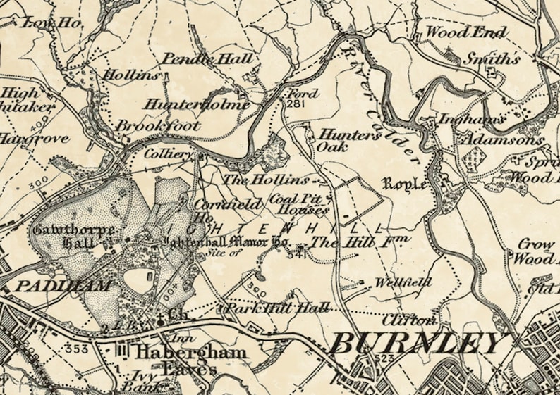 Old Map of the Environs of Burnley Lancashire 1898 | Etsy