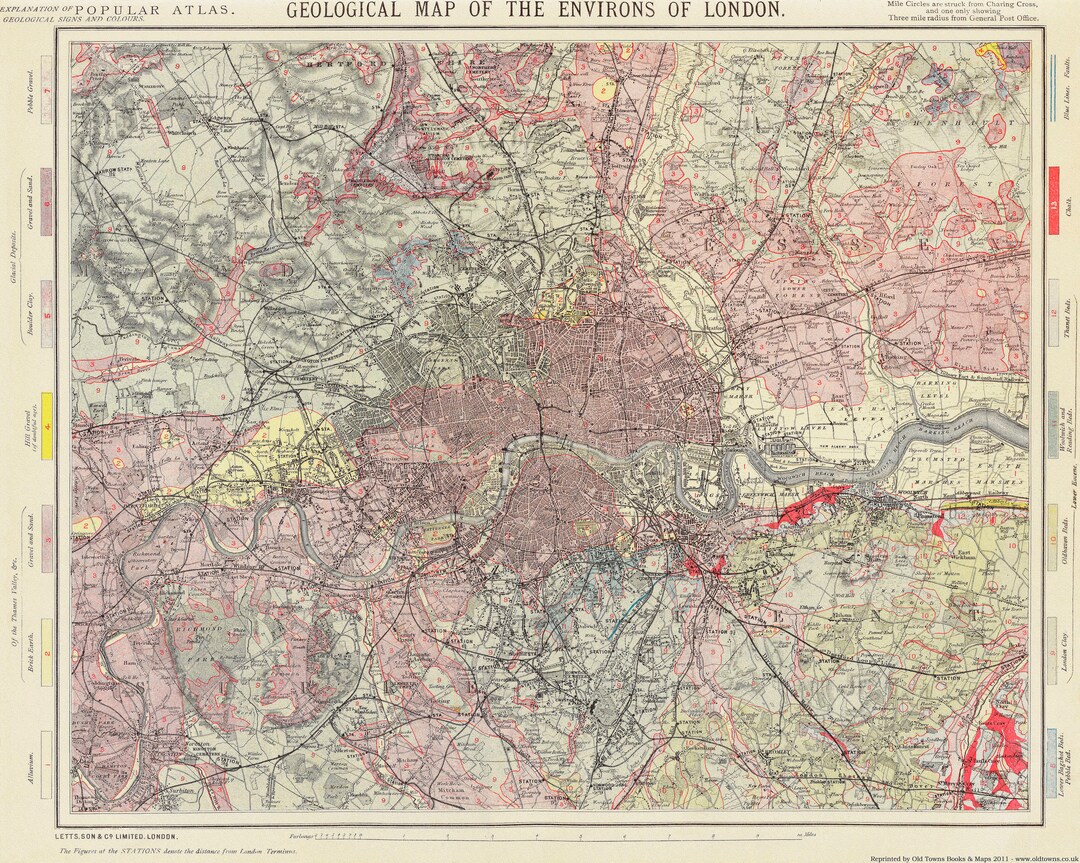 Geological Map of the Environs of London 1883 , Vintage Map, Antique ...