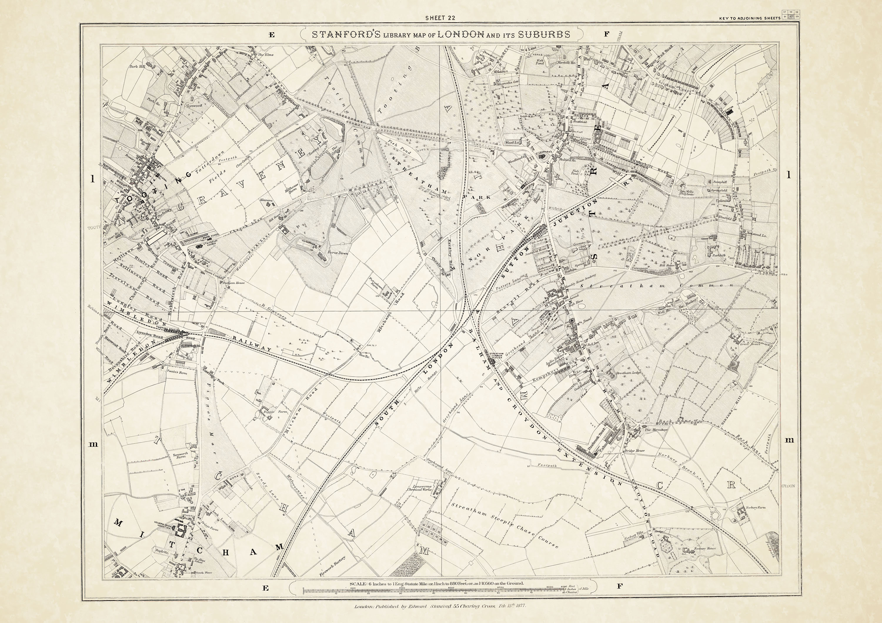 Old Map London 1877 Sheet 22 Tooting, Streatham S, Mitcham N, Vintage ...