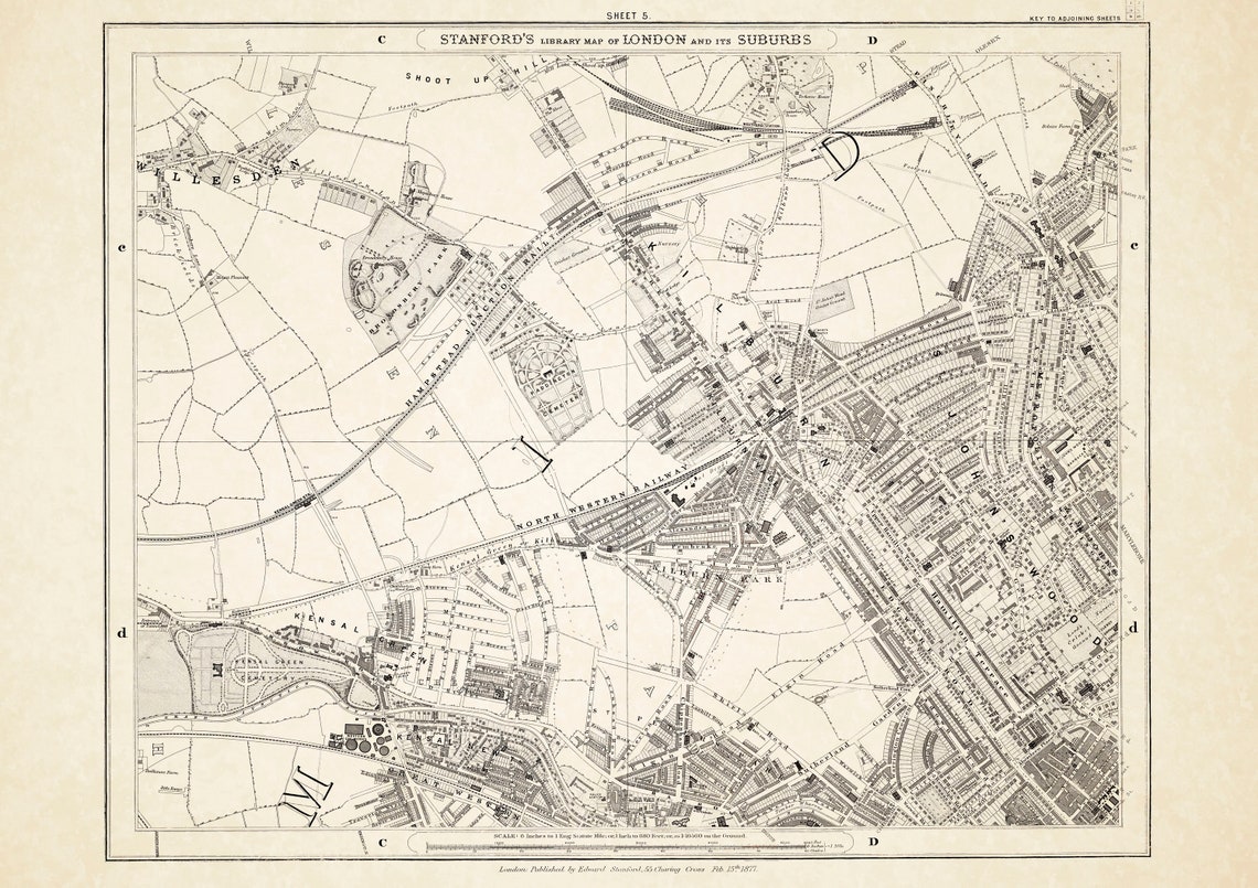 Old Map London 1877 Sheet 5 Kilburn St Johns Wood Kensal - Etsy