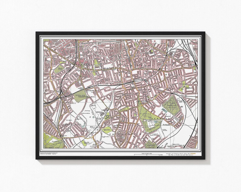 London 1908 Showing Camberwell, Peckham, Area , Map 23 Antique Map ...