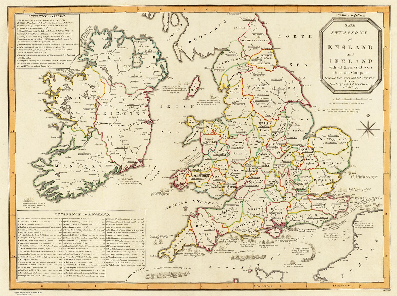 Map Invasions England & Ireland Civil Wars 1797 Vintage - Etsy