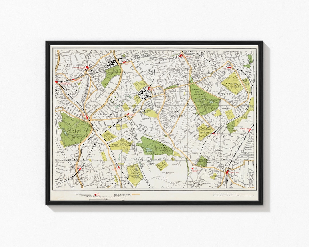 London 1932 Series Showing Herne Hill, Dulwich, Nunhead Area, Map 93-94 ...
