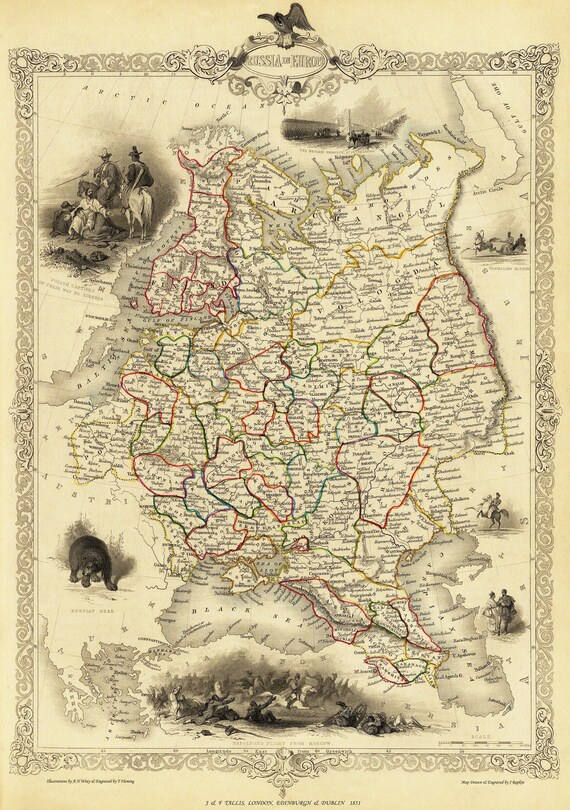 A Map of Russia in Europe 1851 Map By J & F Tallis Map - Etsy UK