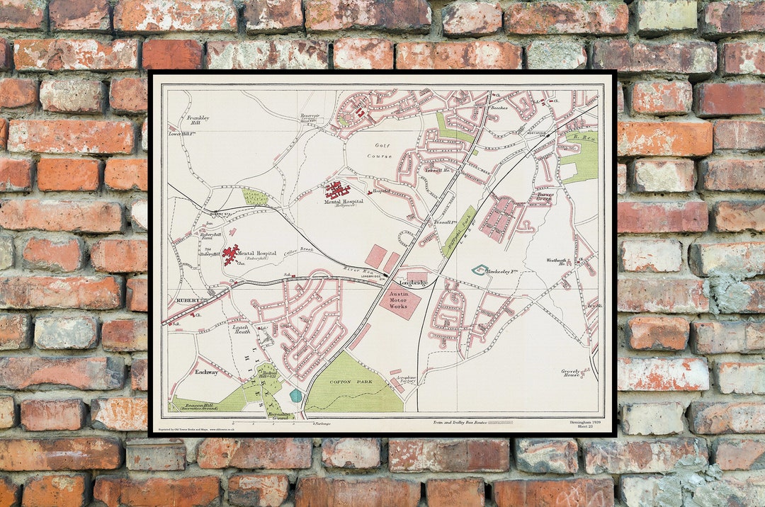Old Map Birmingham 1939, Map 23, Longbridge, Ruberry, Eachway, Turves ...