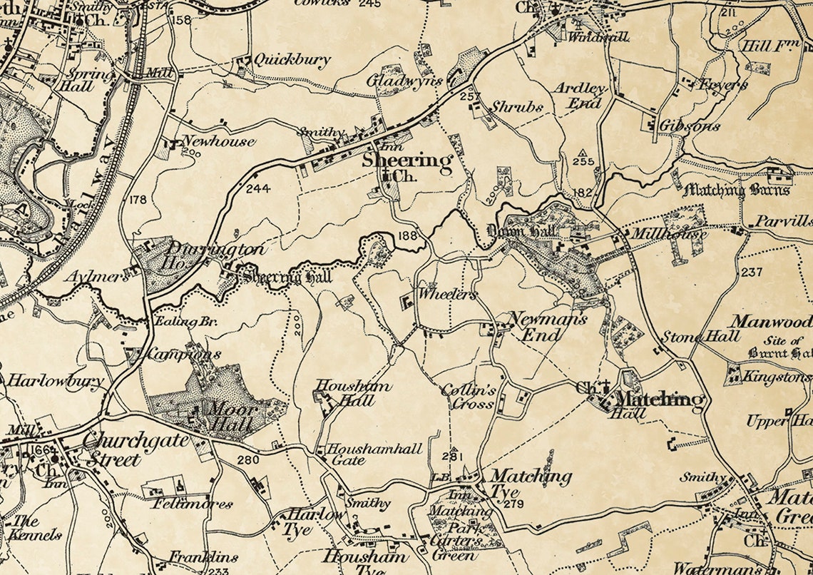 Old Map of the Environs of Harlow Essex 1898 - Etsy