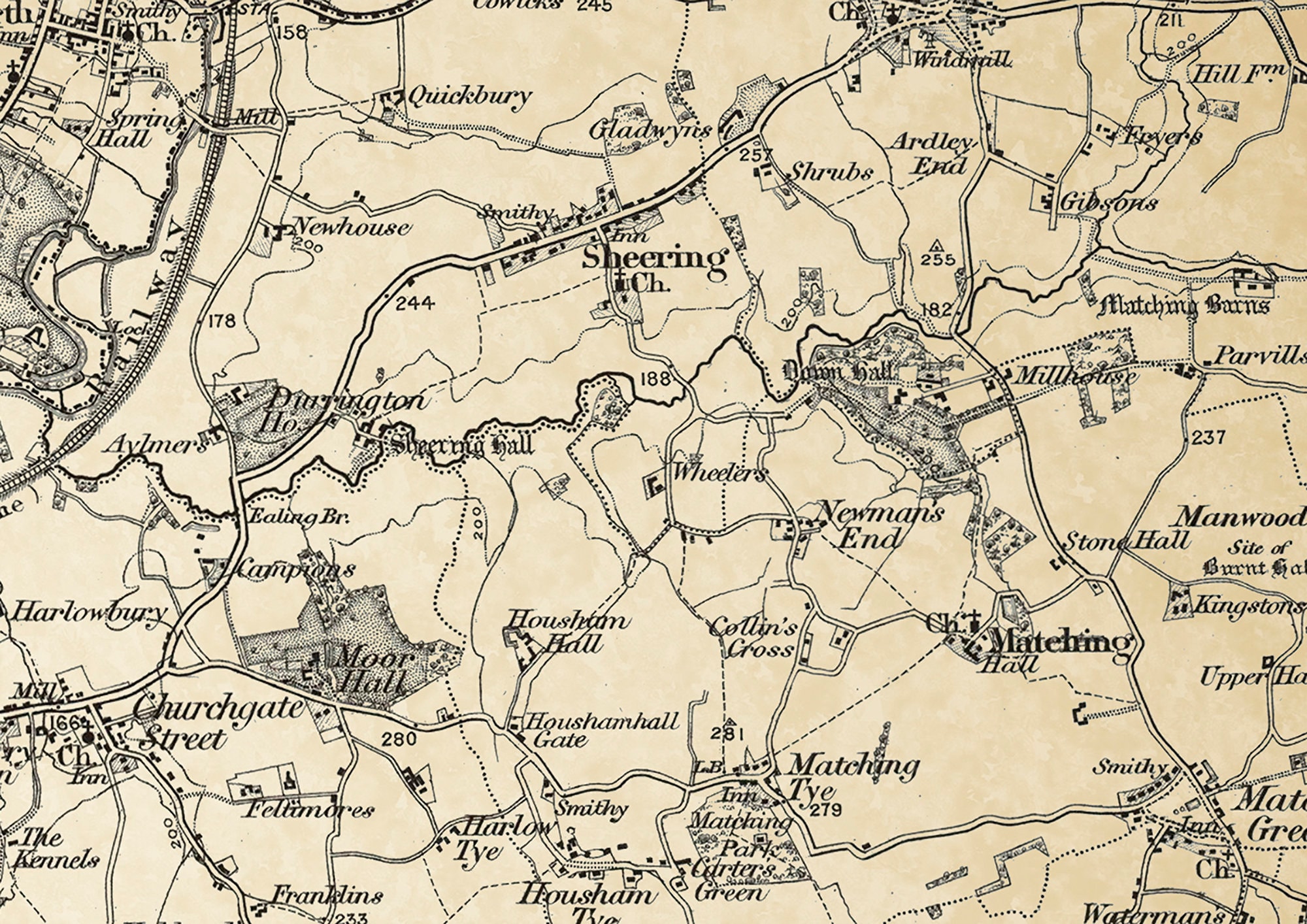 Old Map of the Environs of Harlow Essex 1898 - Etsy