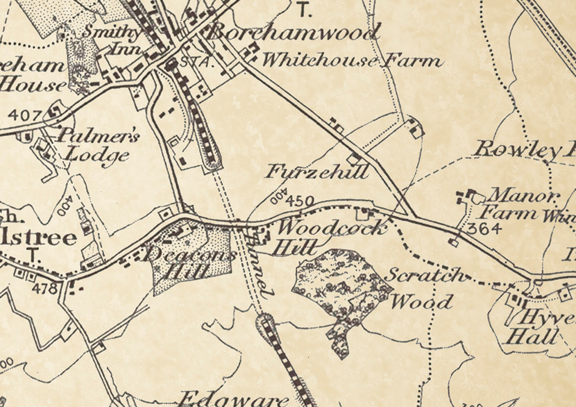 Old Map of the Environs of Elstree Hertfordshire 1898 - Etsy