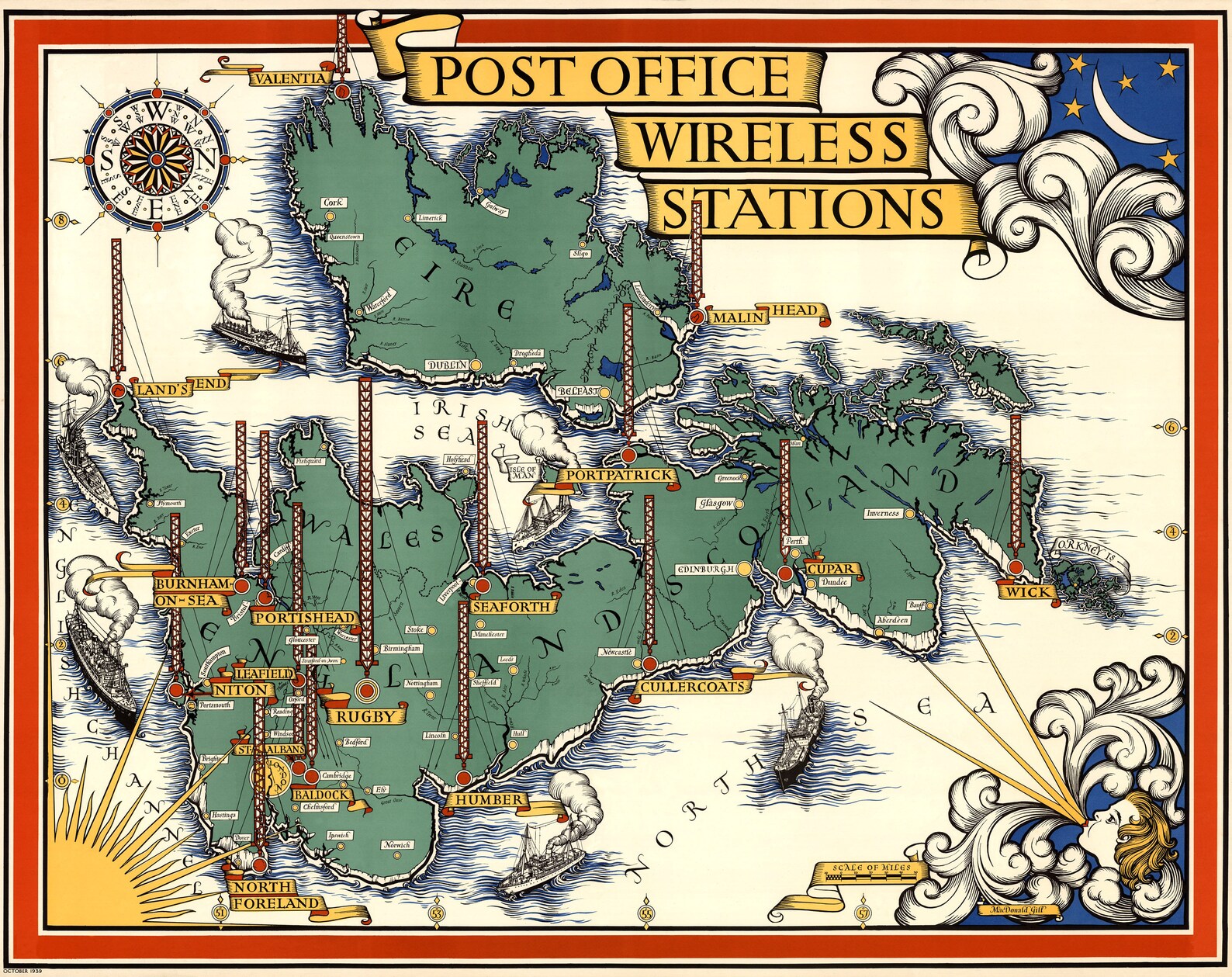 Post Office Wireless Stations 1939 old Vintage Map - Etsy UK