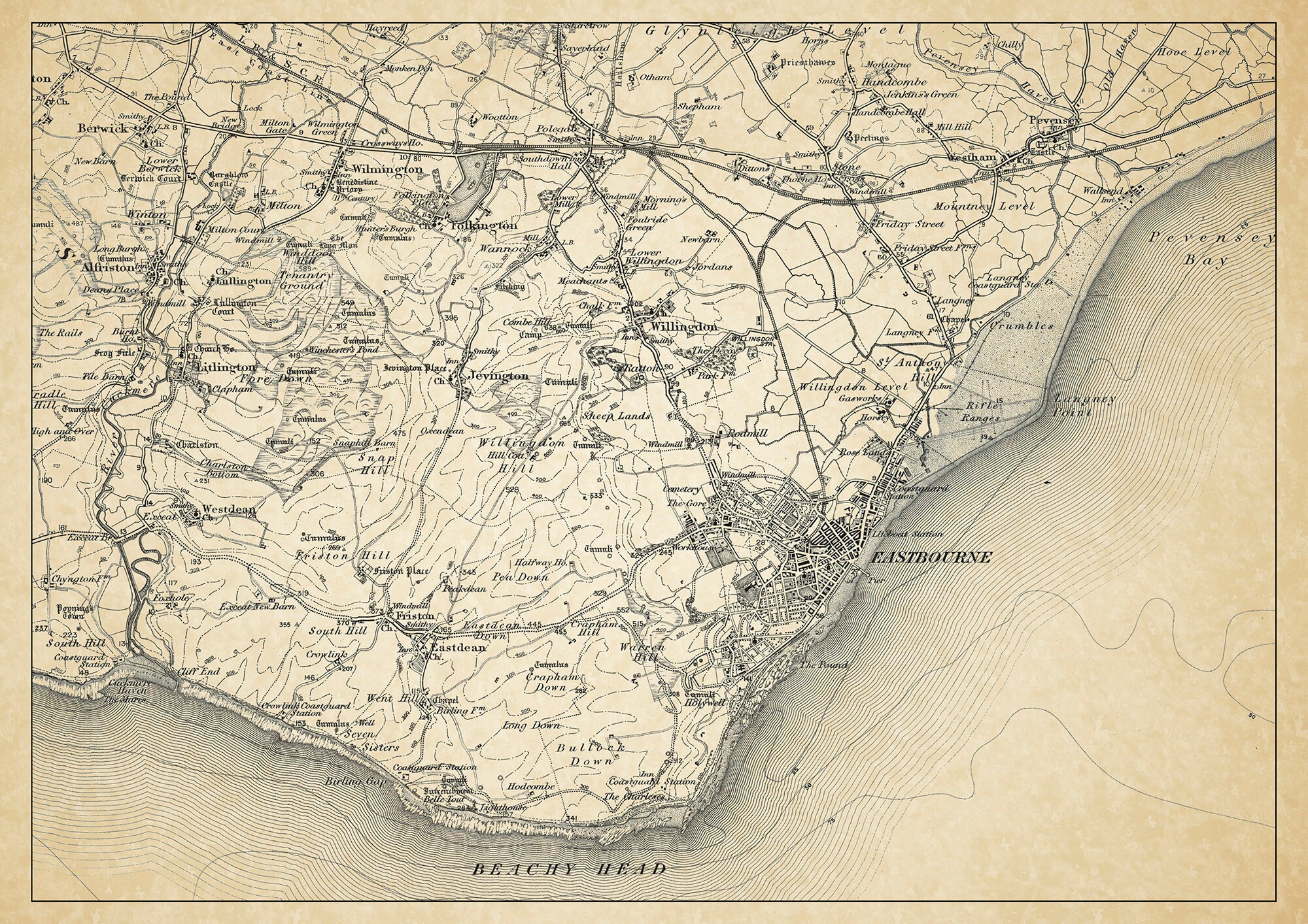 Old Map of the Environs of Eastbourne, Sussex 1898 - Etsy UK