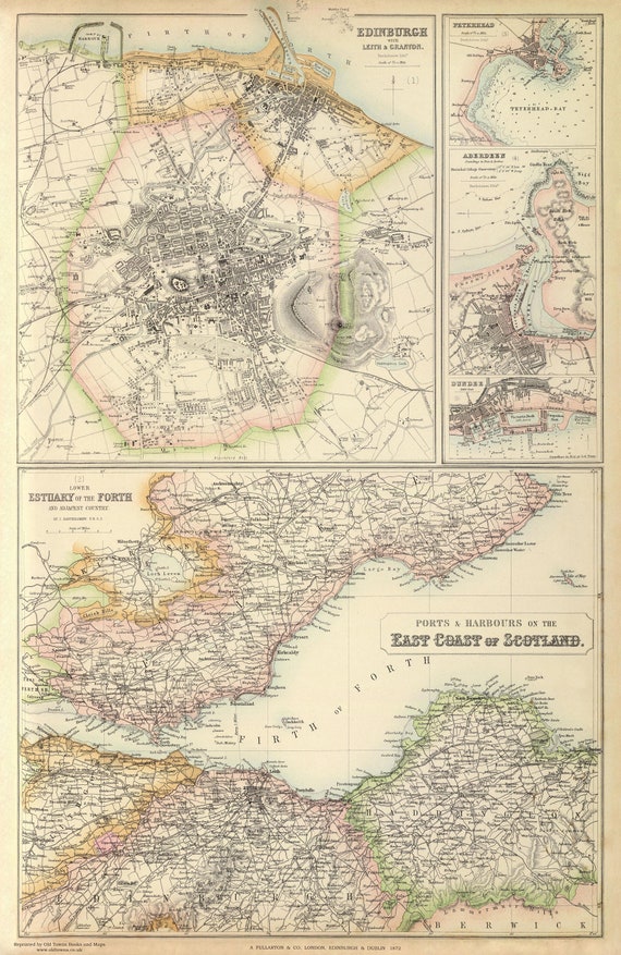 Ports & Harbours East Scotland Fullarton 1872 Antique Map - Etsy
