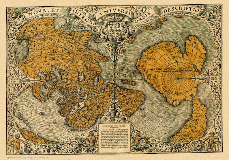 Old Map of the World in 1531 by Oronce Fine, Vintage Map , Antique Map ...