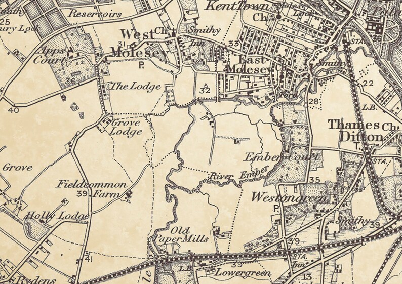 Old Map of the Environs of Teddington London 1898 | Etsy