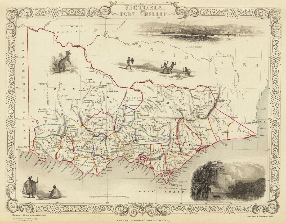 A Map of Victoria Australia, 1851, Map By, J & F Tallis Map, Antique ...