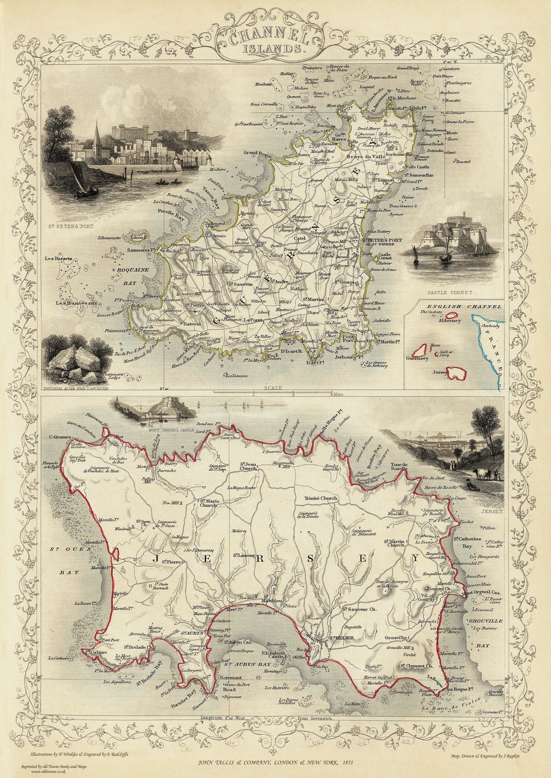 A Map of Channel Islands, 1851, Map By, J & F Tallis Map, Antique Map ...