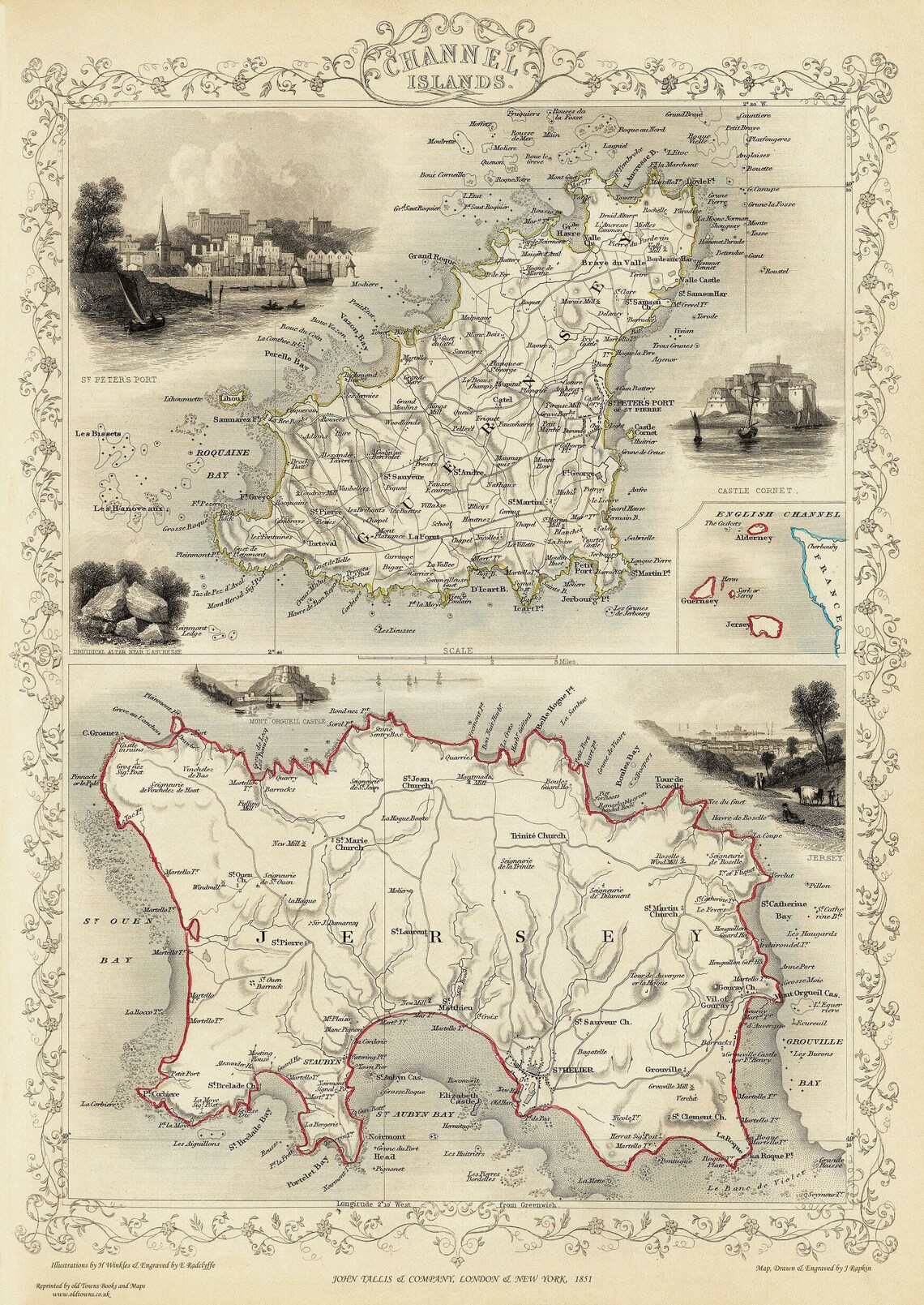 A Map of Channel Islands, 1851, Map By, J & F Tallis Map, Antique Map ...