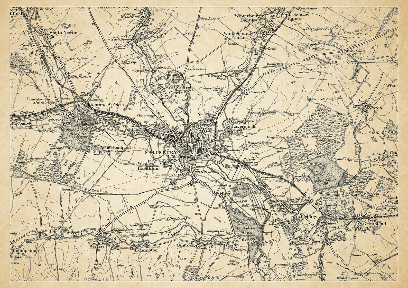 Old Map of the Environs of Salisbury, Wiltshire 1898 - Etsy UK