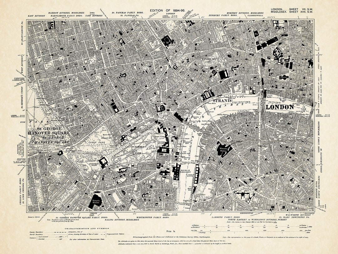 Old Map of London Whitehall, Bloomsbury, Finsbury, Lambeth 1896 7-SW - Etsy