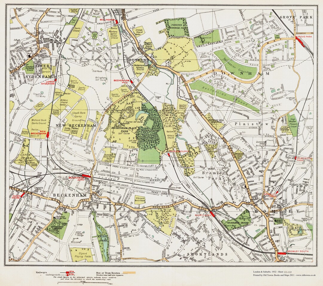 London 1932 Series Showing Beckenham, Bromley, Downham Area, Map 111 ...