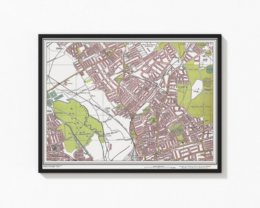 London 1908 Showing Leyton, Leytonstone Area , Map 7 Antique Map ...