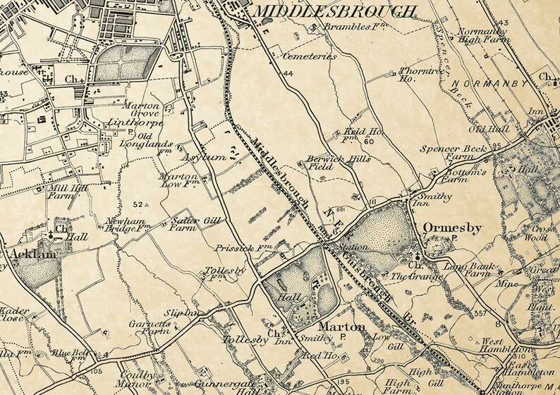 Old Map of the Environs of Middlesbrough Yorkshire 1898 - Etsy Ireland