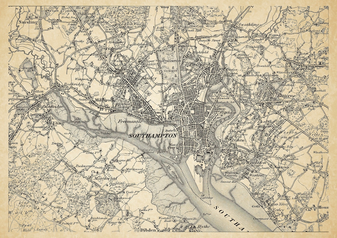 Old Map of the Environs of Southampton, Hampshire 1898 - Etsy UK