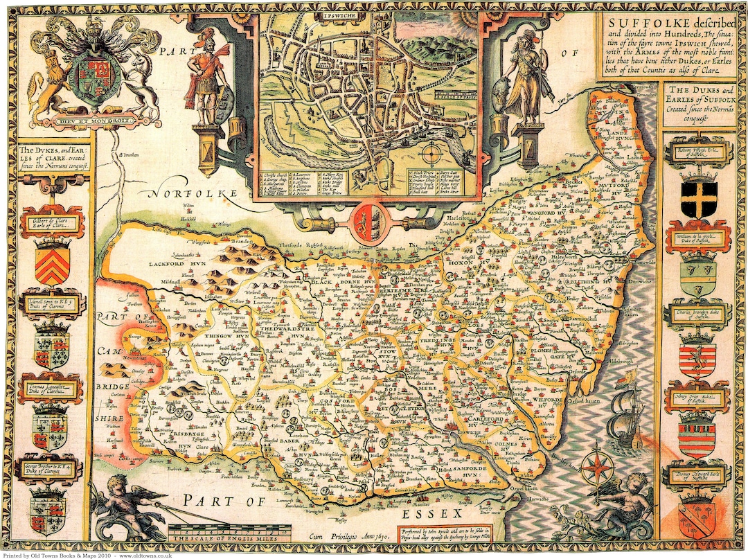 SUFFOLK 1610 by John Speed Reproduction Old English County - Etsy UK