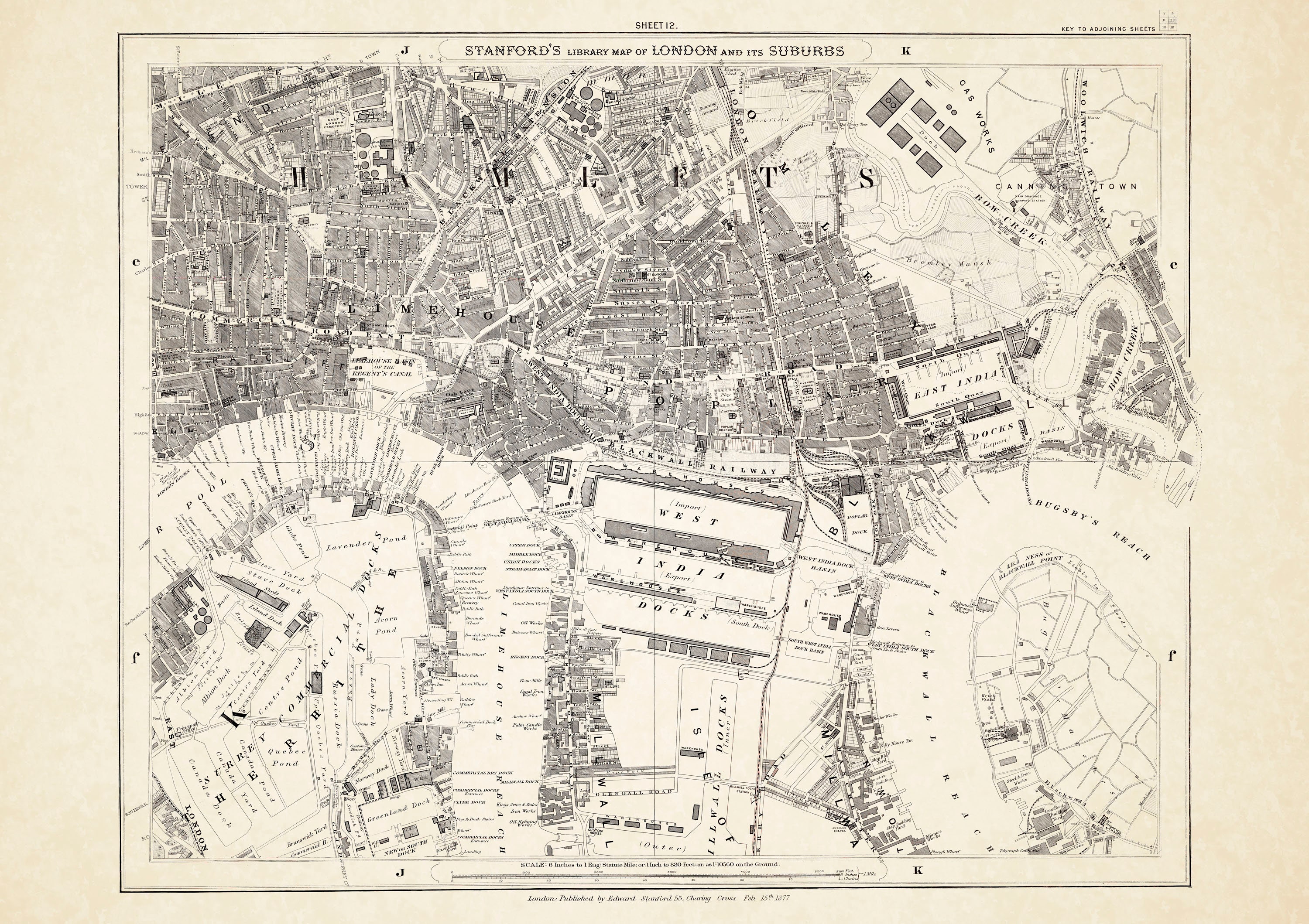 Old Map London 1877, Sheet 12 Surrey Dock, E & W India Dock, Canning ...