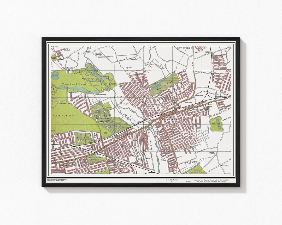 London 1908 Showing Wanstead Park, Ilford Area , Map 8 Antique Map ...