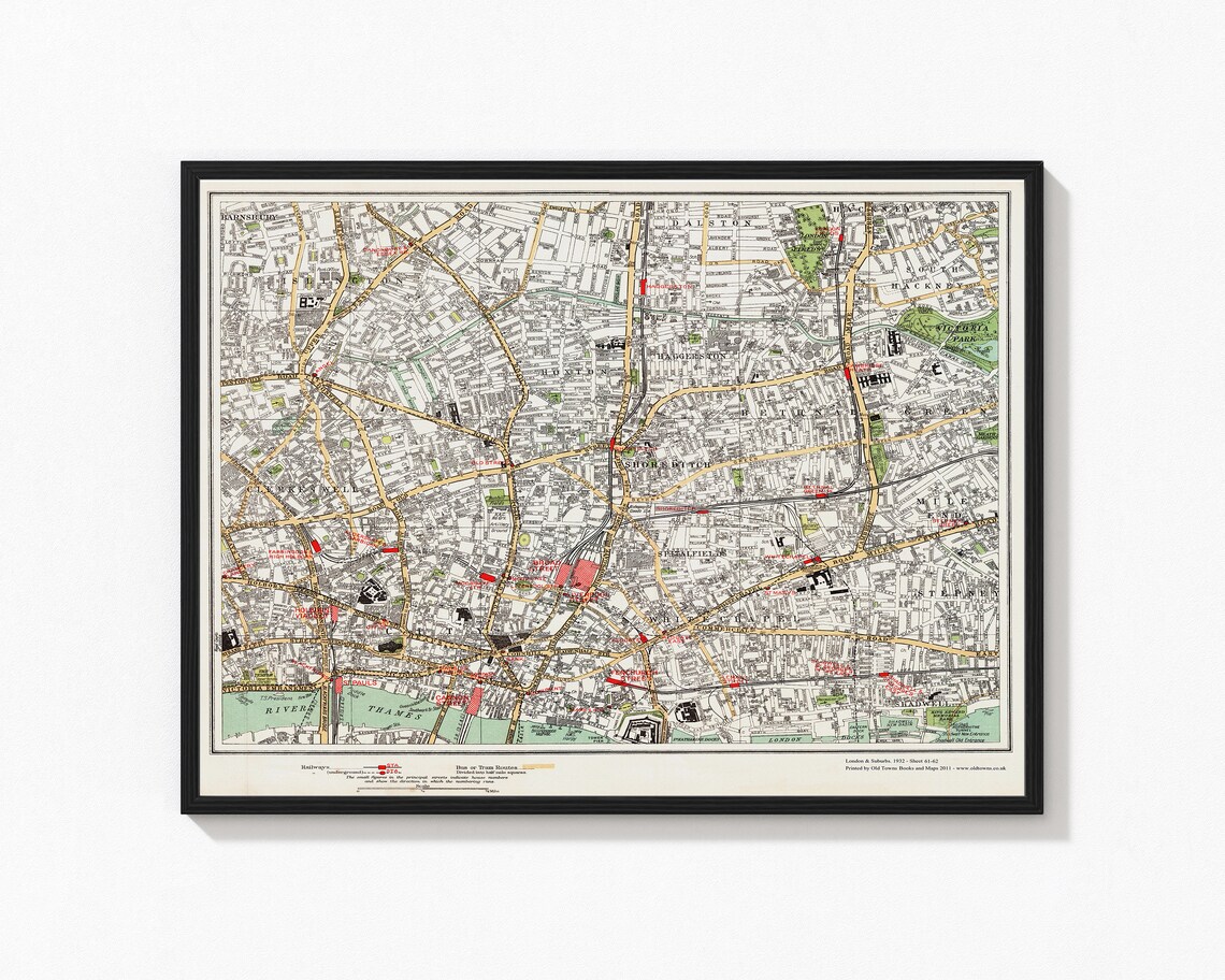 London 1932 Series Showing Shoreditch, Whitechapel, Hoxton Area, Map 61 ...