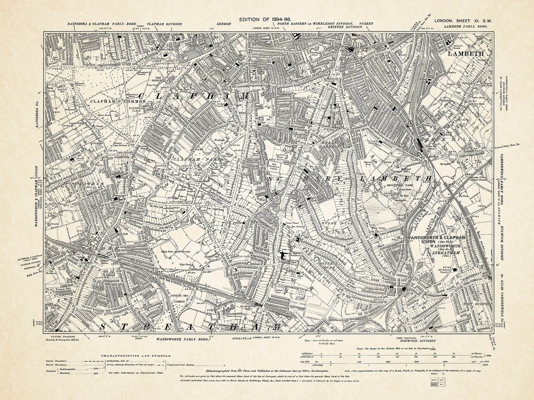 Old Map of London , Clapham, Balham, Tulse Hill, Herne Hill, Brixton ...