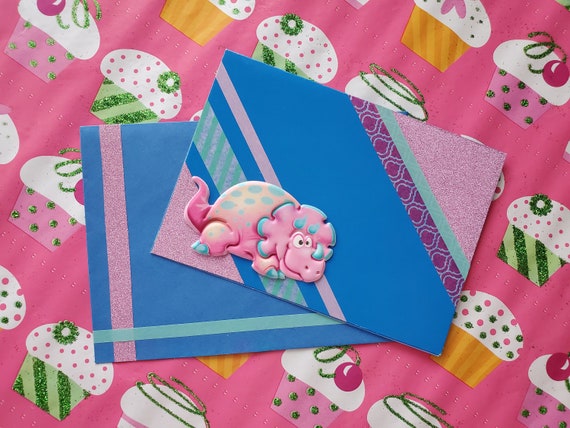Pink and Blue Dinosaur Birthday Card | Etsy