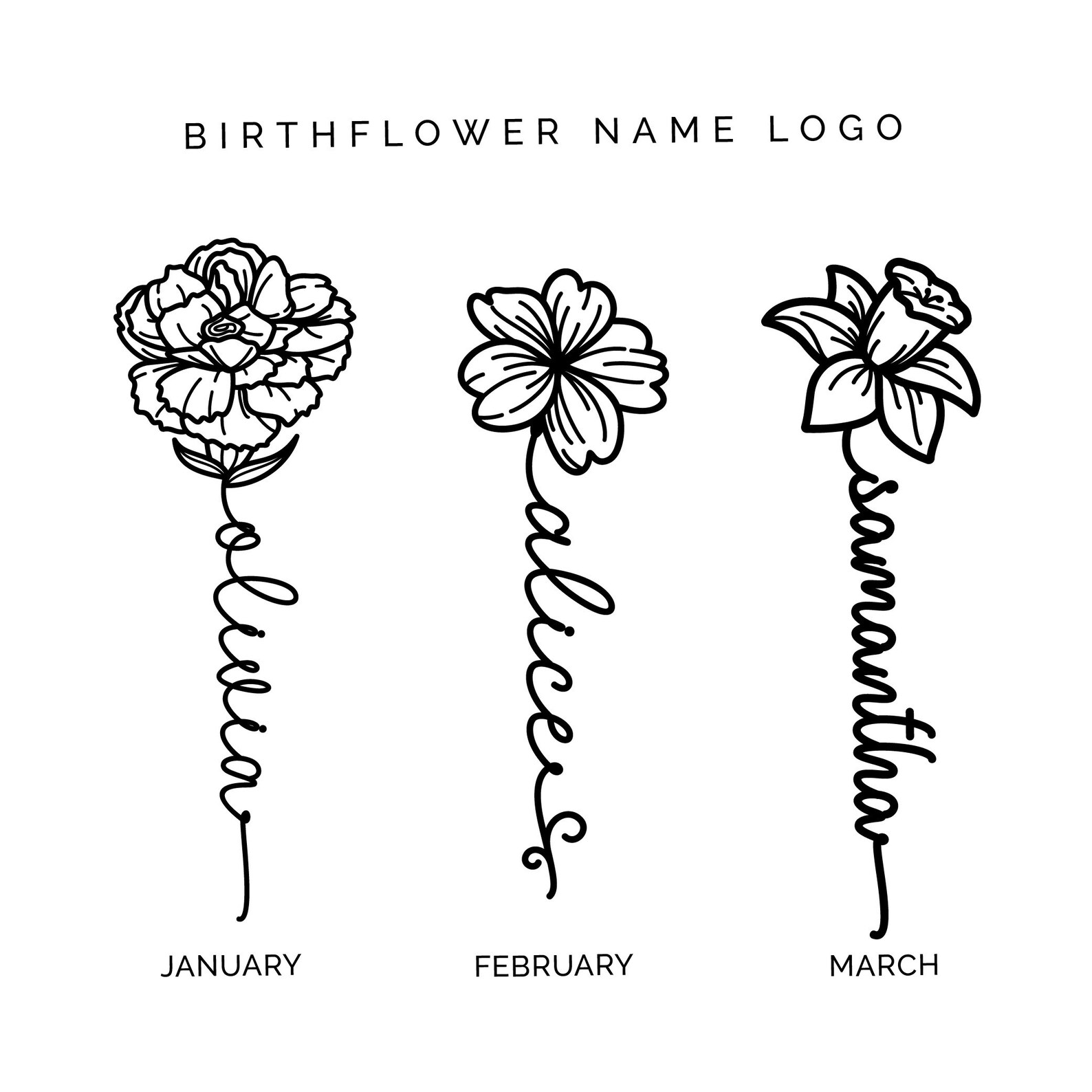 Birth Flower Logo, Name Logo, Signature Logo Template, Flower Name Logo ...