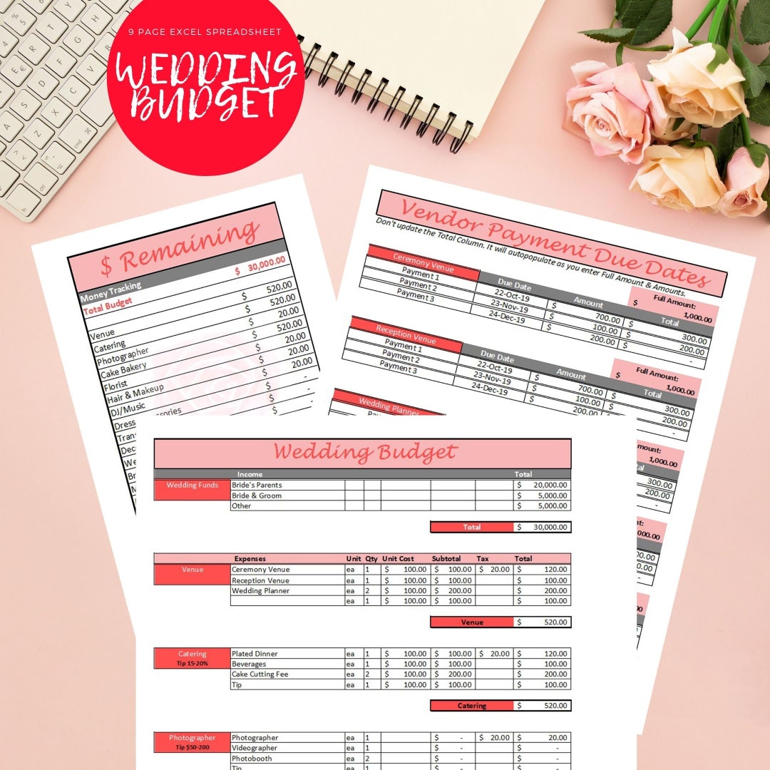 Wedding Budget Spreadsheet Wedding Budget Template Printable Wedding ...