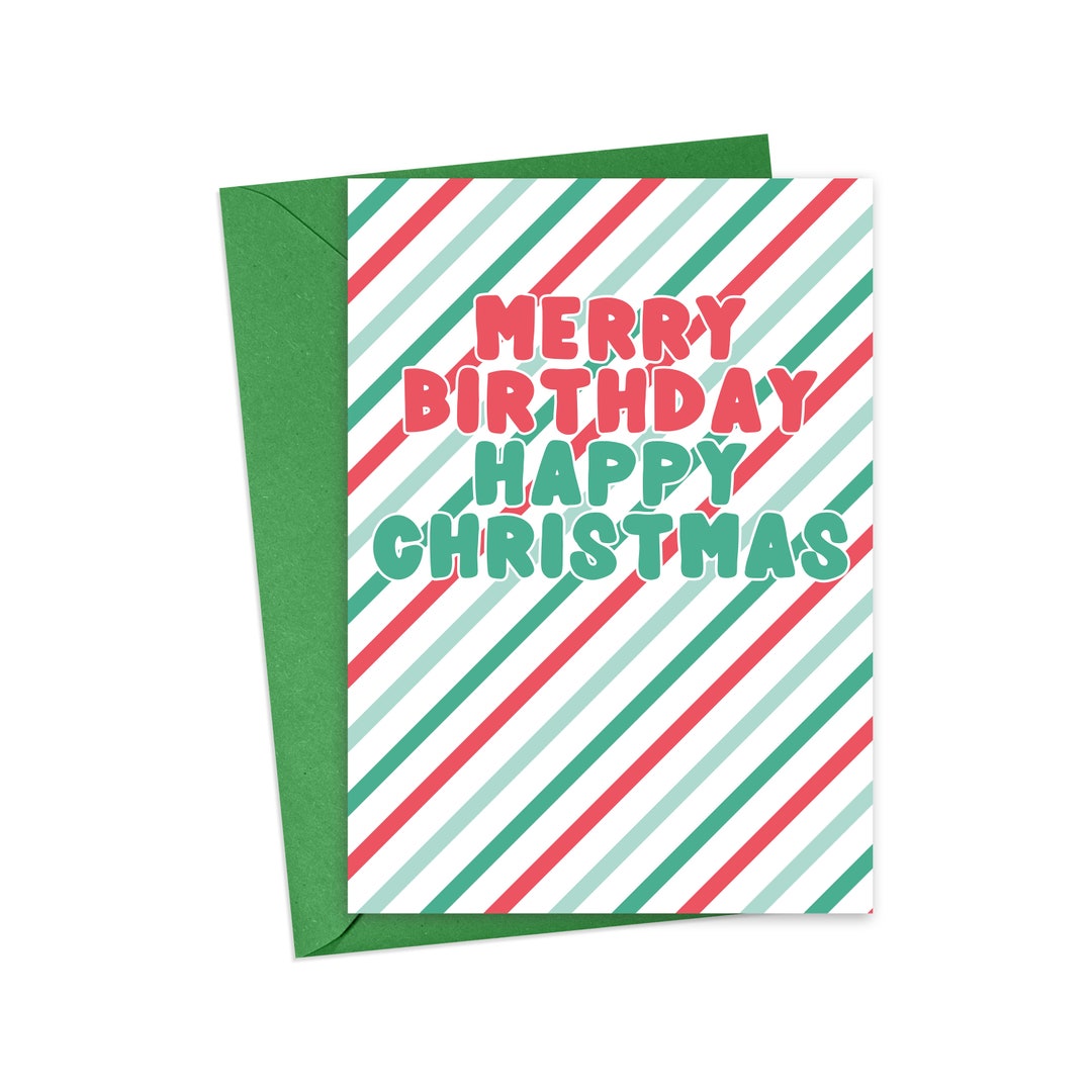 Christmas Birthday Card December Birthday Card Merry Birthday Card for ...