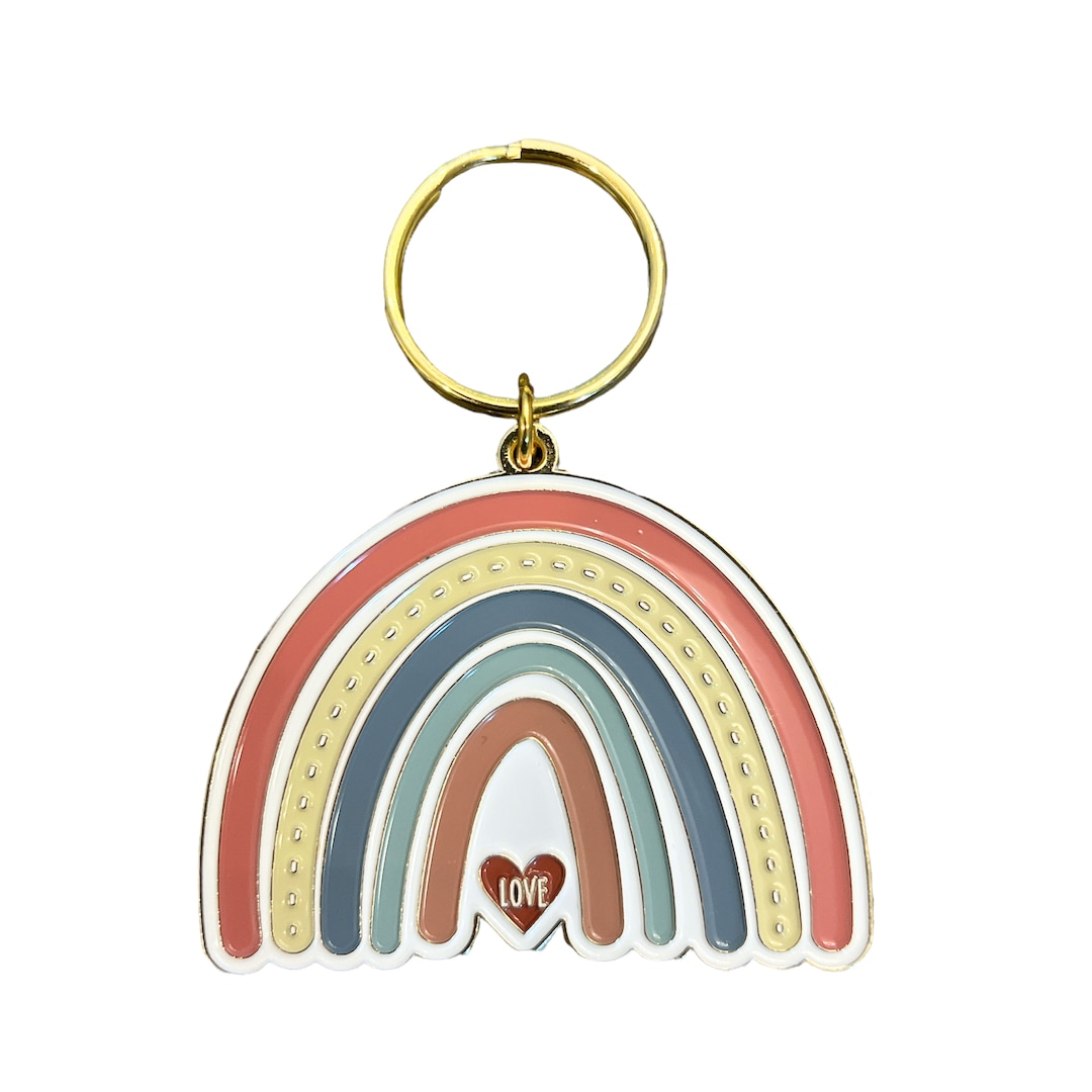 Boho Rainbow Keychain Gold Enamel Keychain Gay Pride Keychain Metal ...