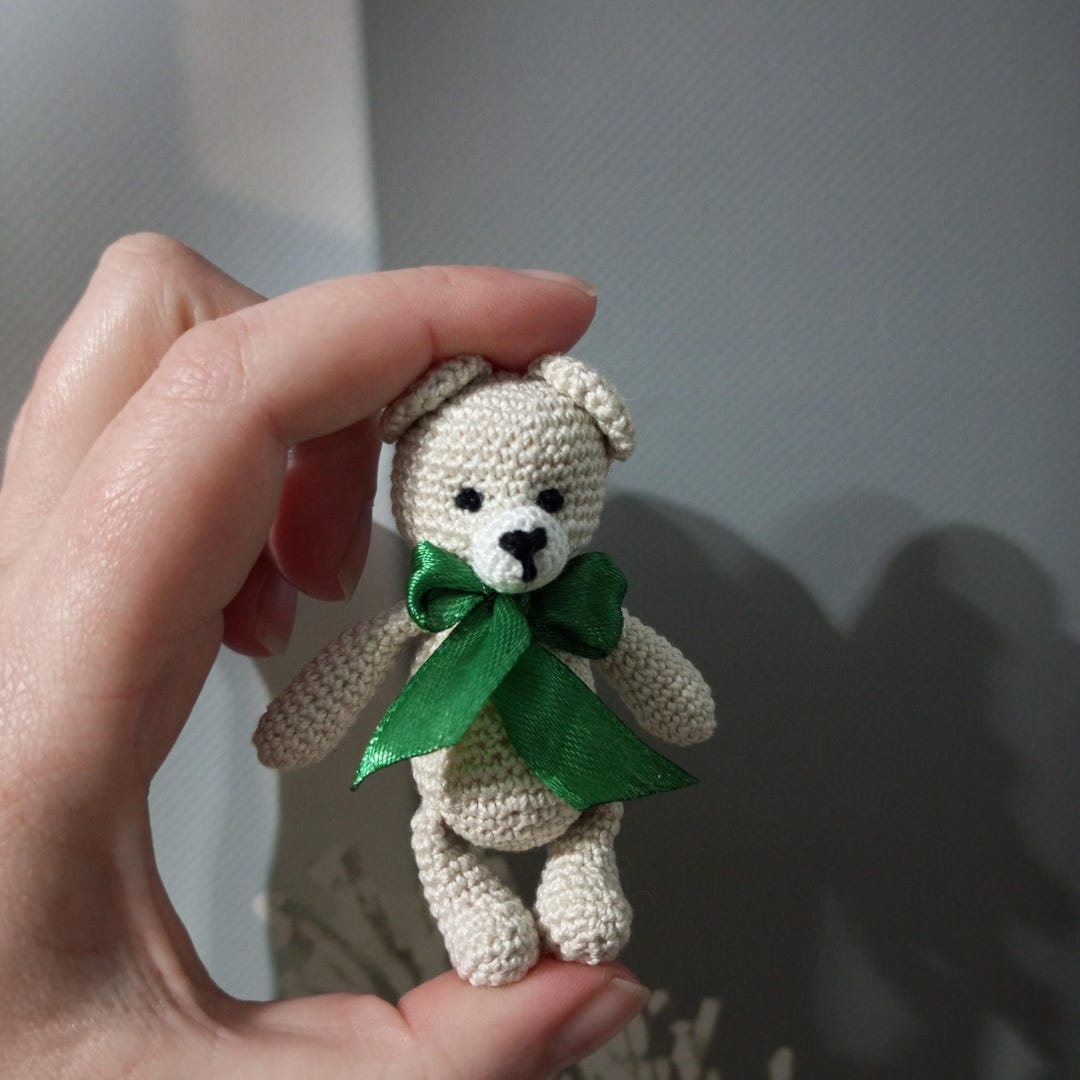 Miniature Crochet Bear 8 Cm Tall Handmade Cotton Teddy With Embroidered ...