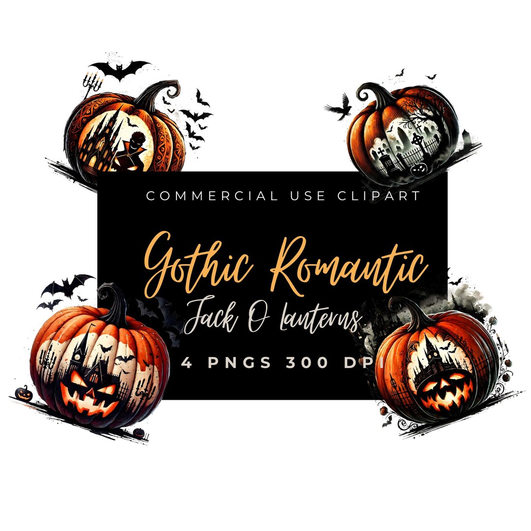 Gothic Pumpkin Clipart Jack-o'-lantern Watercolor Halloween Art Vampire ...