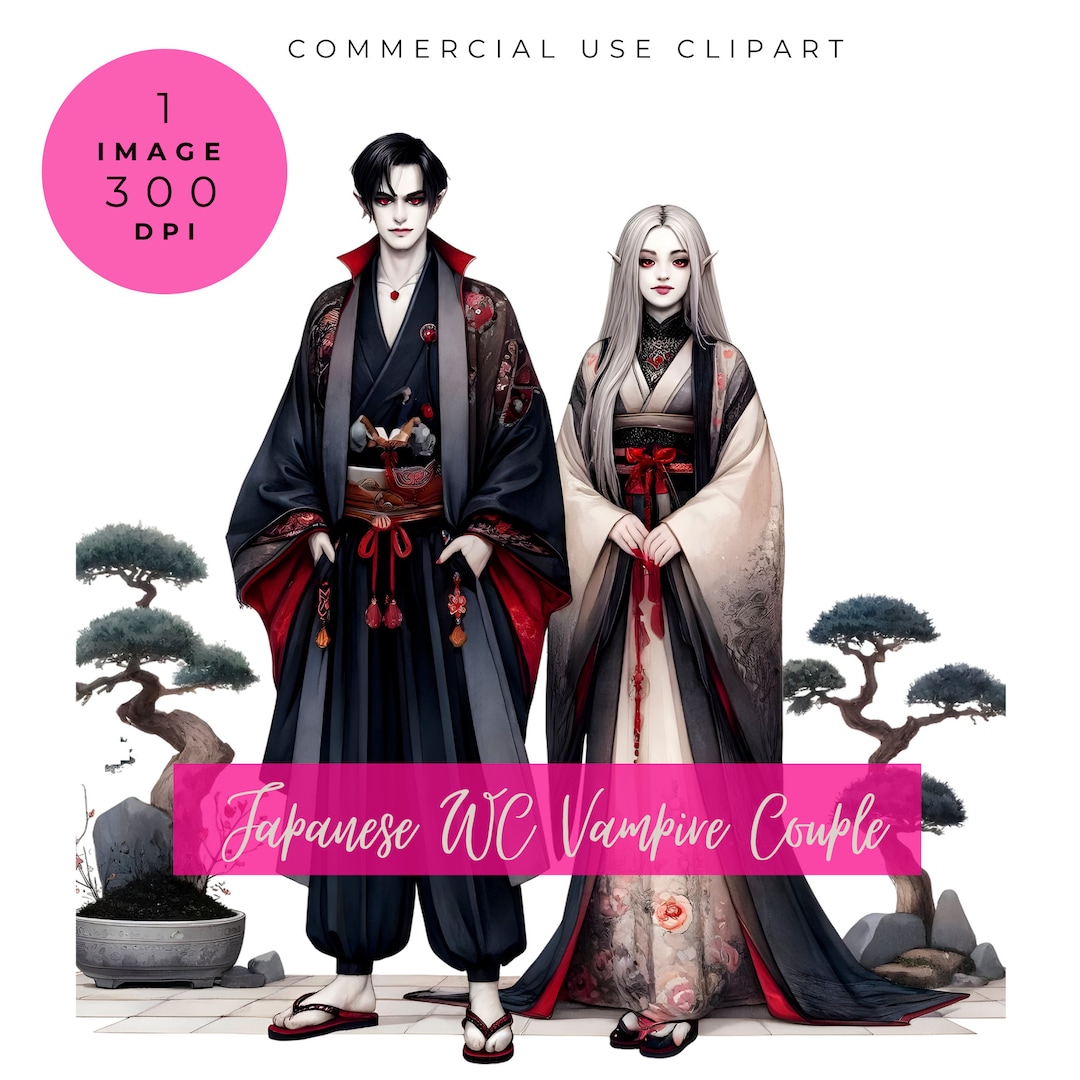 Gothic Asian Vampire Couple, Watercolor, Zen Garden, Japanese, Feudal ...