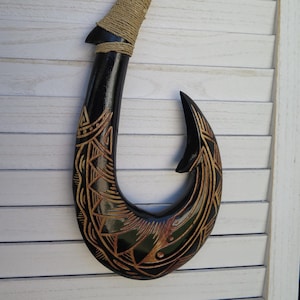 Hawaiian Hand Made Wall Decor Plaque Solid Black Wood Polynesian Fish ...