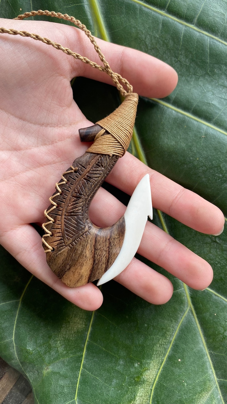 Tribal Carving Wood & White Buffalo Bone Fish Hook Maori - Etsy