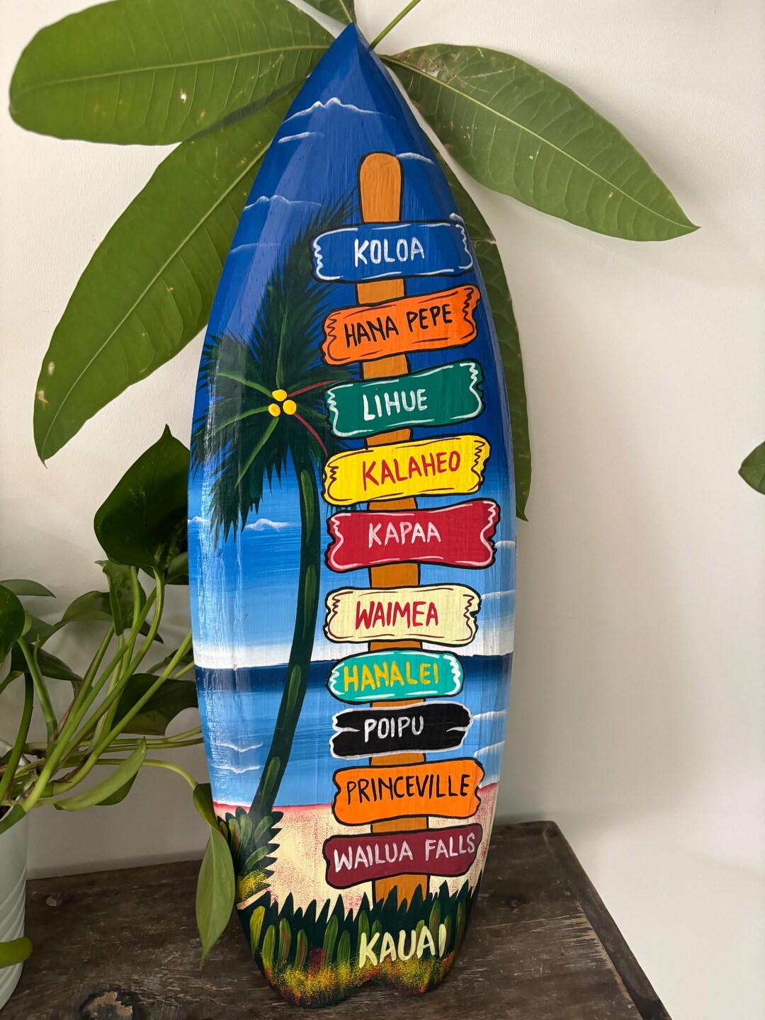 Hawaii Hand Made 20" Carved Wood Surfboard Home Decor Hand Painted ...