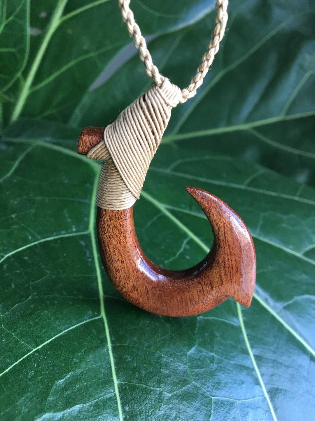 Genuine Koa Wood Pointed Fish Hook Maori Tribal Pendant With Adjustable ...
