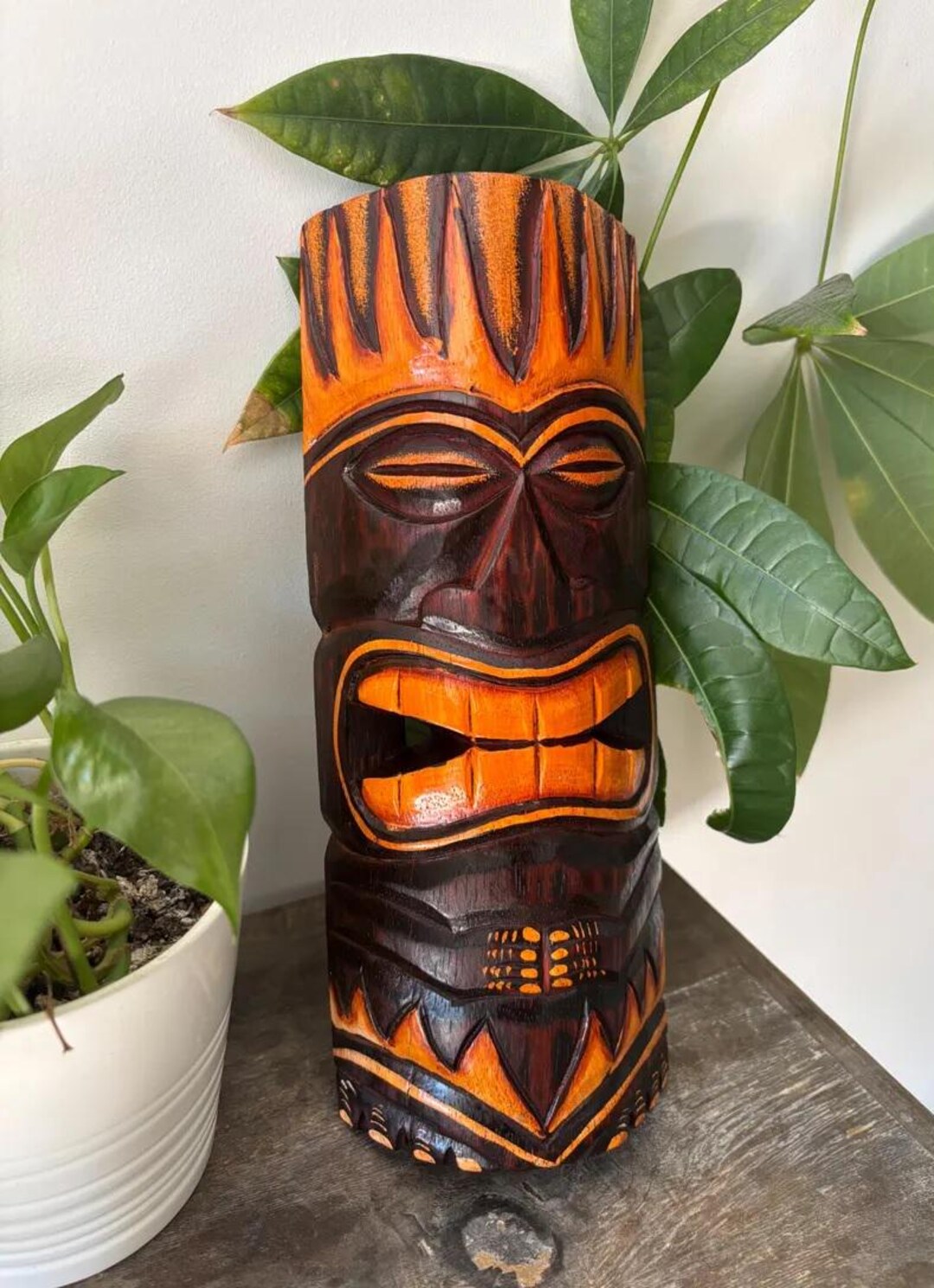 Hawaiian Hand Made Carved Wooden 12" Tiki Mask Wall Decor Hanging Tiki ...