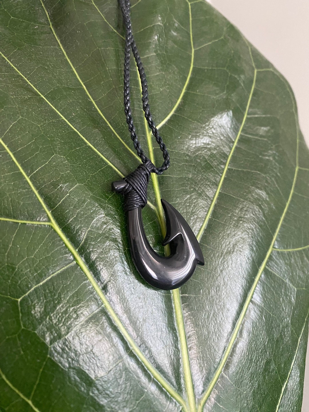 Genuine Black Jade Nephrite Carved Fish Hook Adjustable Black - Etsy