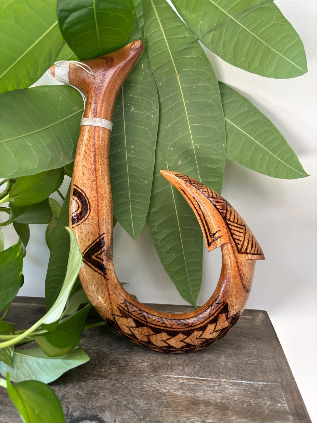Hawaiian Hand Made Wall Decor Plaques Solid Wood Polynesian Fish Hook ...