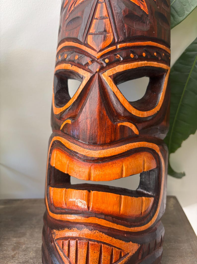 Hawaiian Hand Made Carved Wooden 12" Tiki Mask Wall Decor Hanging Tiki ...